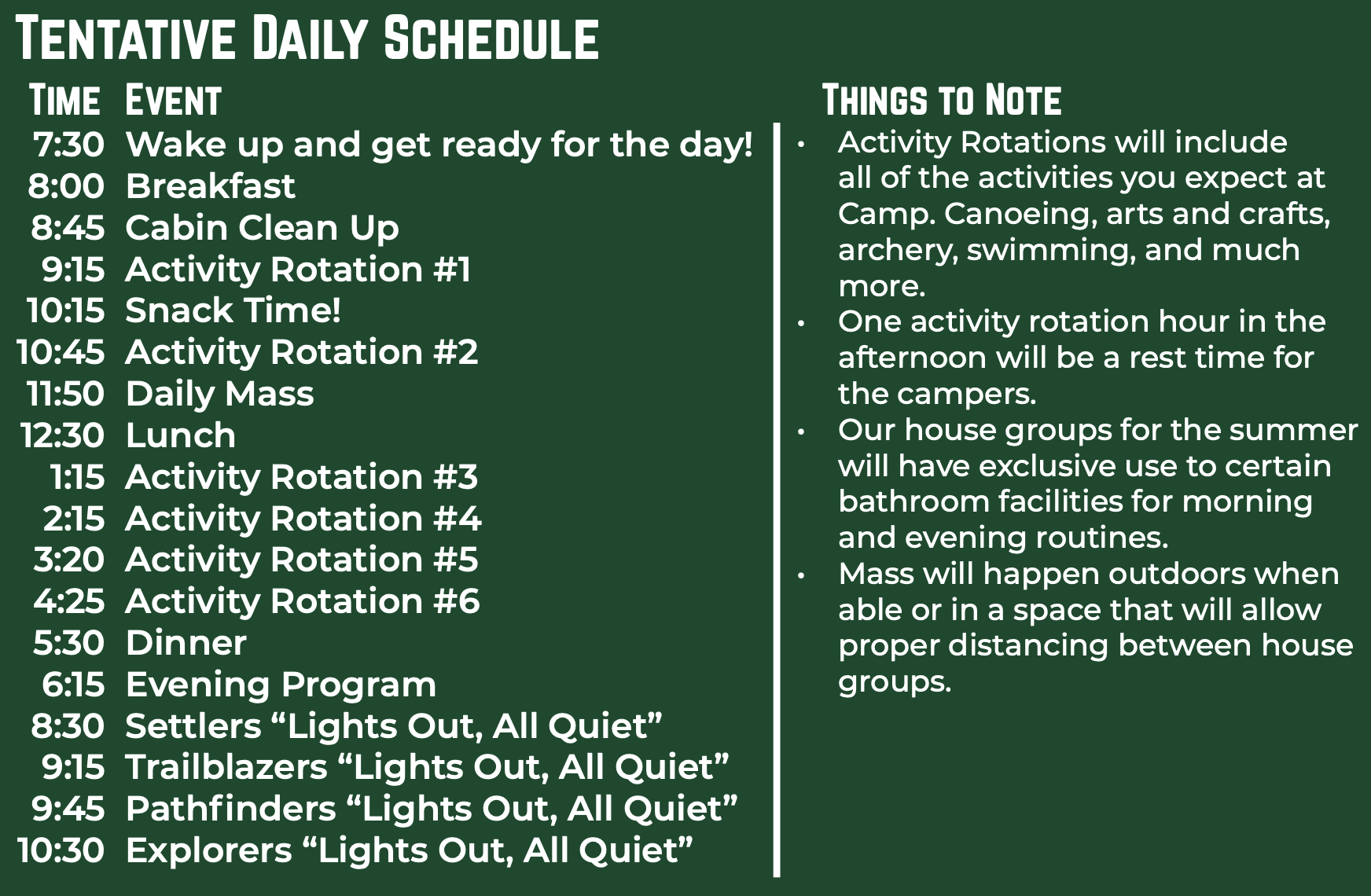 Summer Camp Daily Schedule Camp Gray Reedsburg WI